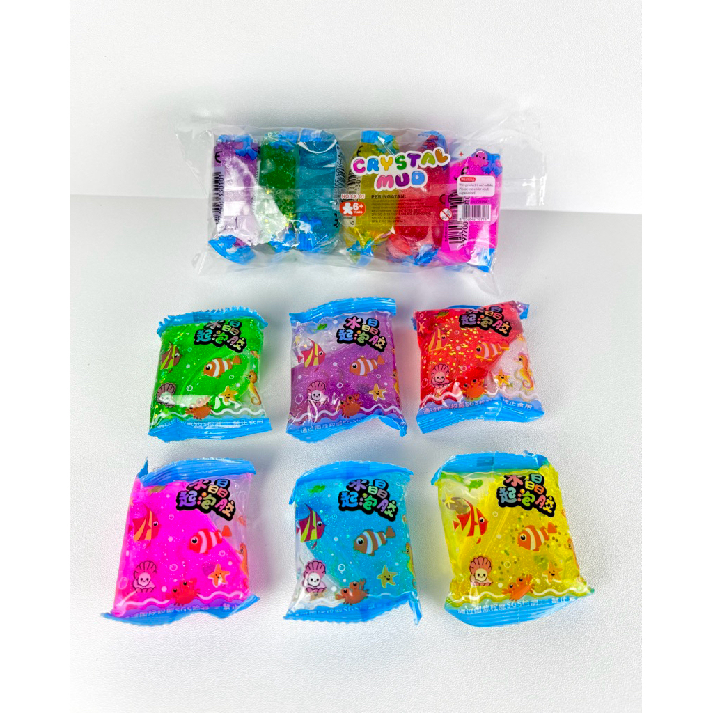 Jual slime crystal mud 6 pcs / crystal mud slime glitter / slime ...
