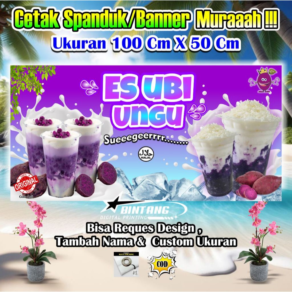 Jual Spanduk Banner Es Ubi Ungu Ukuran 100 cm x 50 cm | Shopee Indonesia