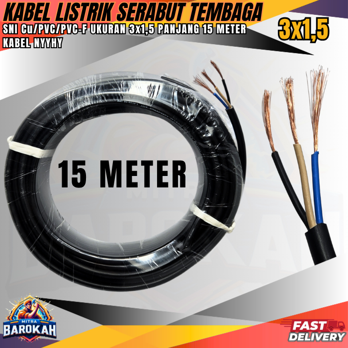 Jual Kabel Serabut Fleksibel 3x1.5 / Kabel Listrik Serabut Tembaga 15 ...
