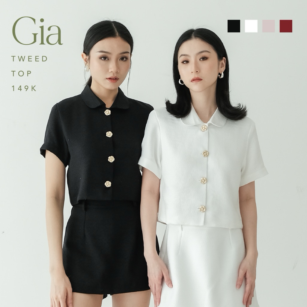 Jual Gia Tweed Top -- Ocha Wear | Atasan Kemeja Wanita | Crop Top Tweed ...