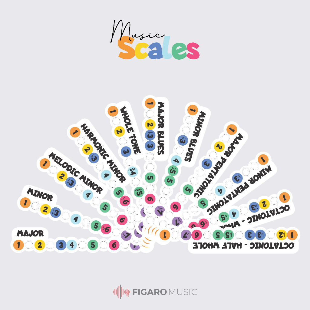 Jual Music scale sticker, waterproof, 11 Musical scales, music theory ...