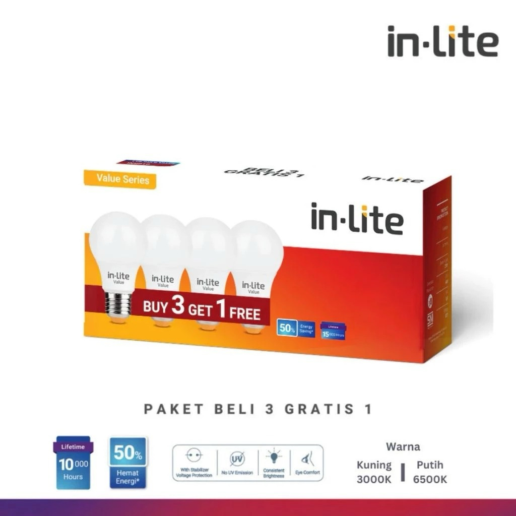 Jual lampu LED InLite Beli 3 Gratis 1 (4 pcs) 7 watt dan 12 watt INB010 ...