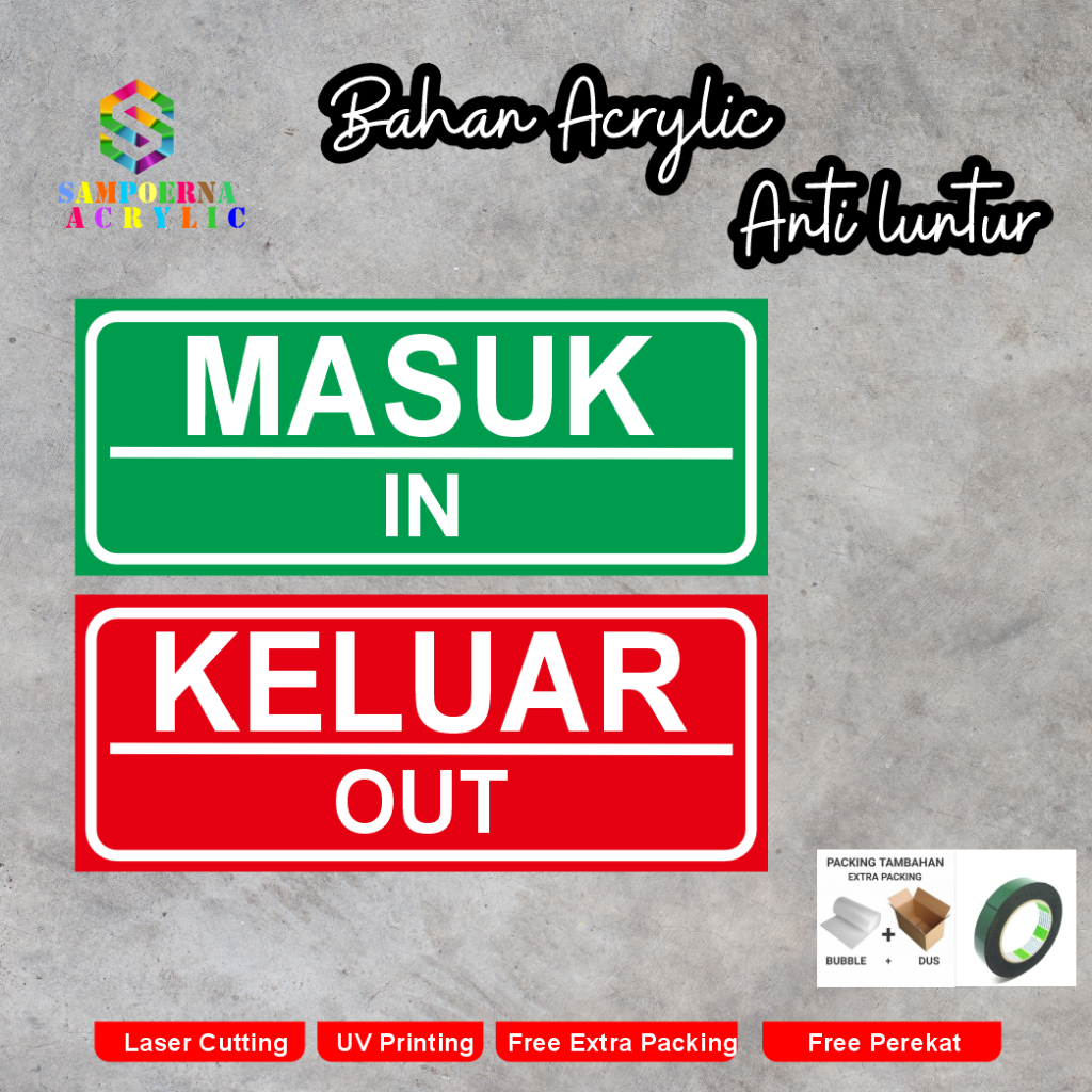 Jual SIGN AKRILIK KELUAR MASUK, IN OUT (25x10cm) | Shopee Indonesia