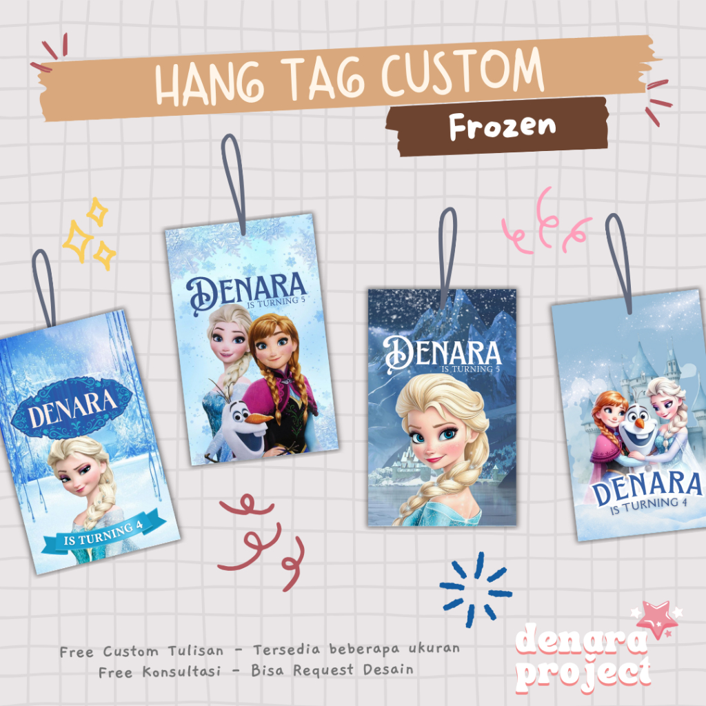 Jual (50 PCS) Hang Tag Custom Ulang Tahun Tag Ultah Tema Elsa Frozen ...