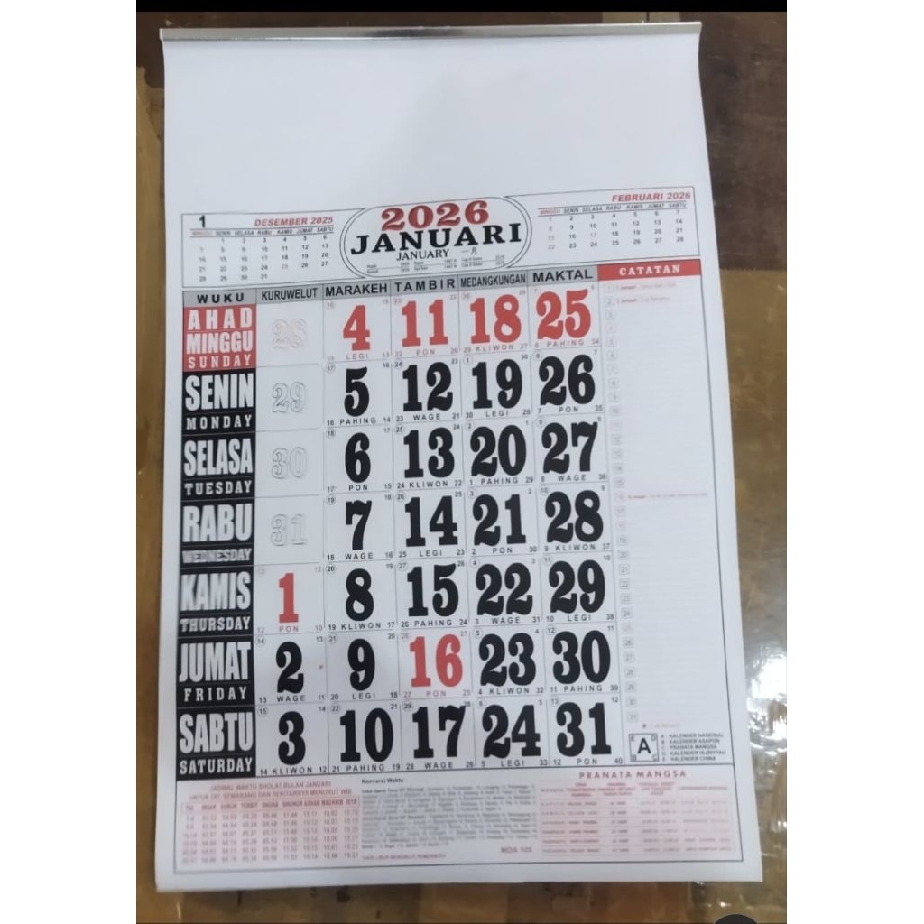 Jual Kalender 2026 | kalender kantor 1 bulanan 2026 isi 12 lembar hitam ...