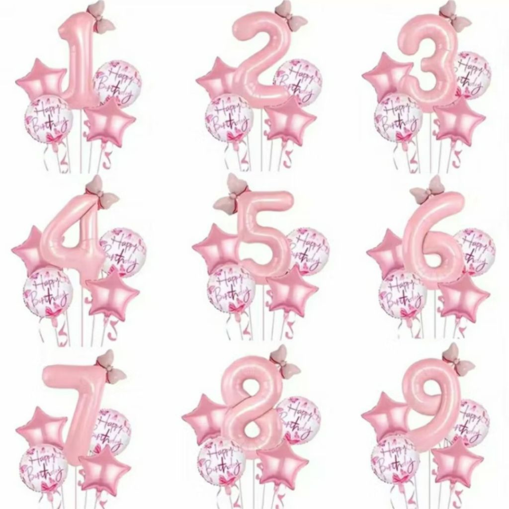 Jual Set balon angka ulang tahun jumbo baby pink hiasan pita kupu kupu ...