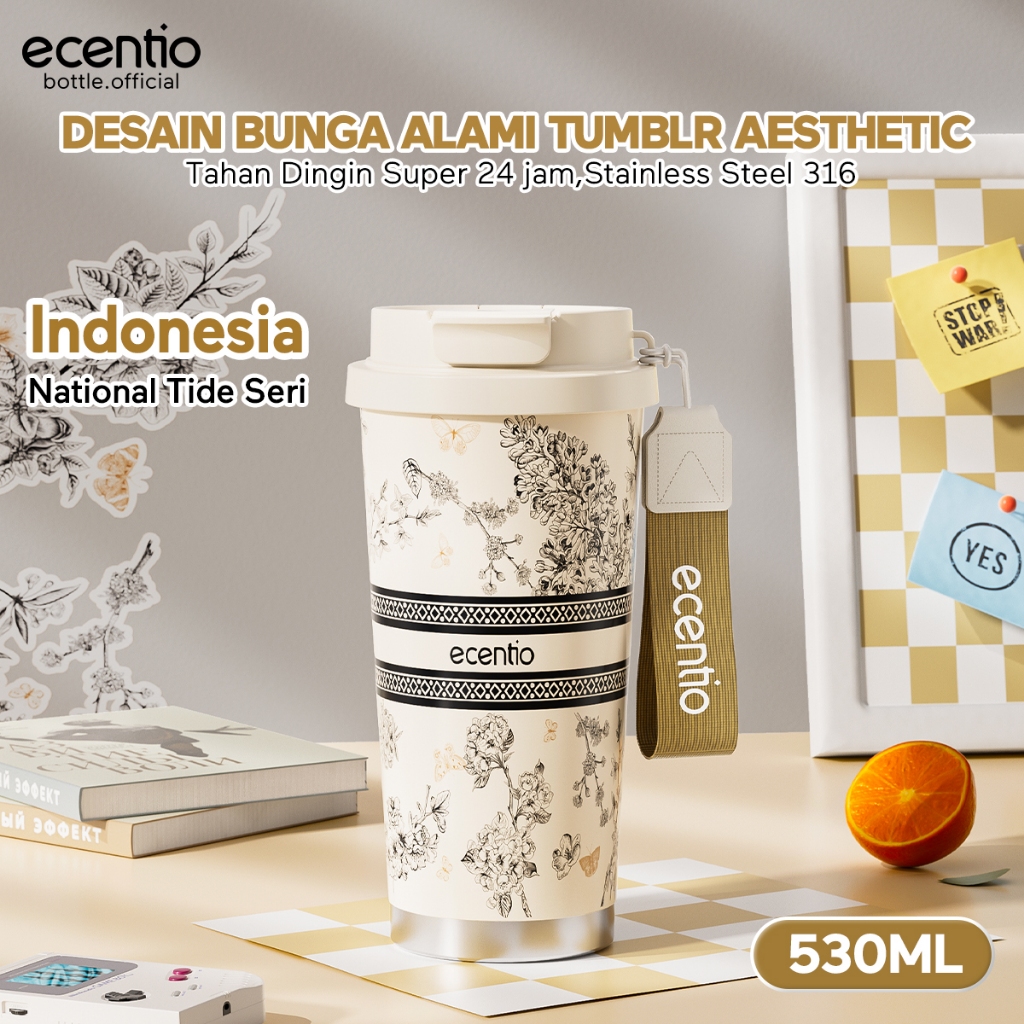 Jual 【Indonesia National Tide】ecentio tumbler minum premium 530ml Floral Light Luxury Tumblr ...