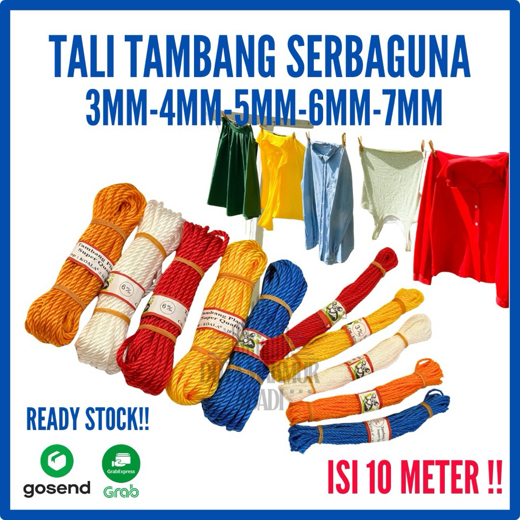 Jual Tali Tambang Nylon 3mm 4mm 5mm 6mm 7mm Panjang 10 Meter / Tambang ...