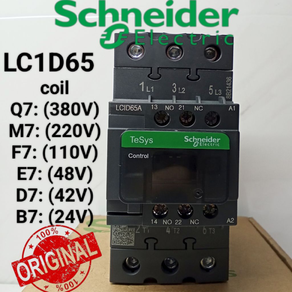 Jual kontaktor contactor lc1d65ae7 48v 80a 3p lc1d65e7 lc1d65a e7 48vac ...