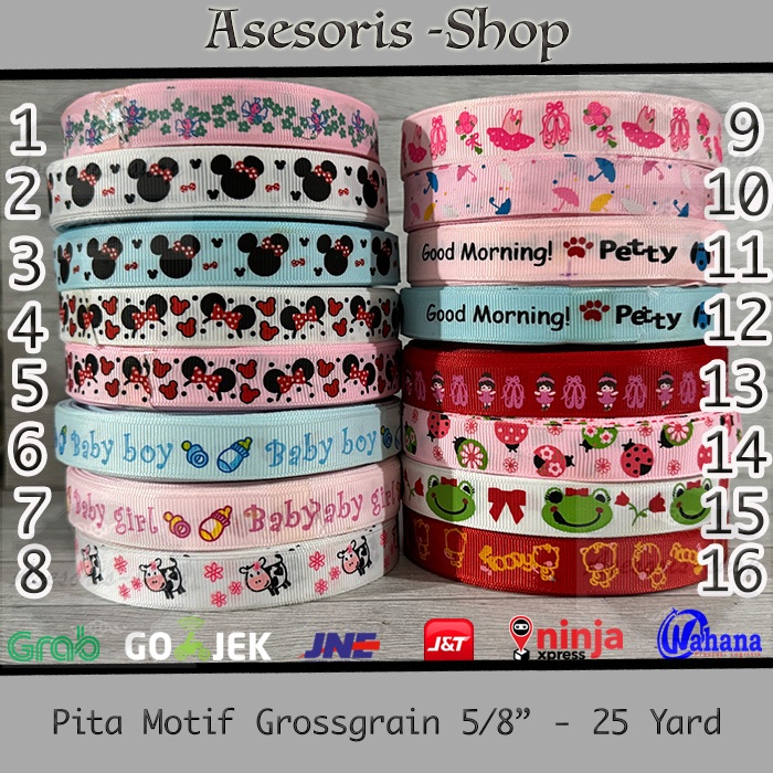 Jual Pita Motif Karakter | Pita Grossgrain 5/8 inch | Pita Grossgrain ...