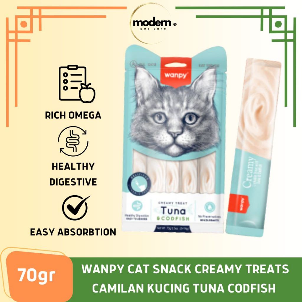 Jual Wanpy Cat Snack Creamy Treats Camilan Kucing Tuna CODFISH 70gr ...