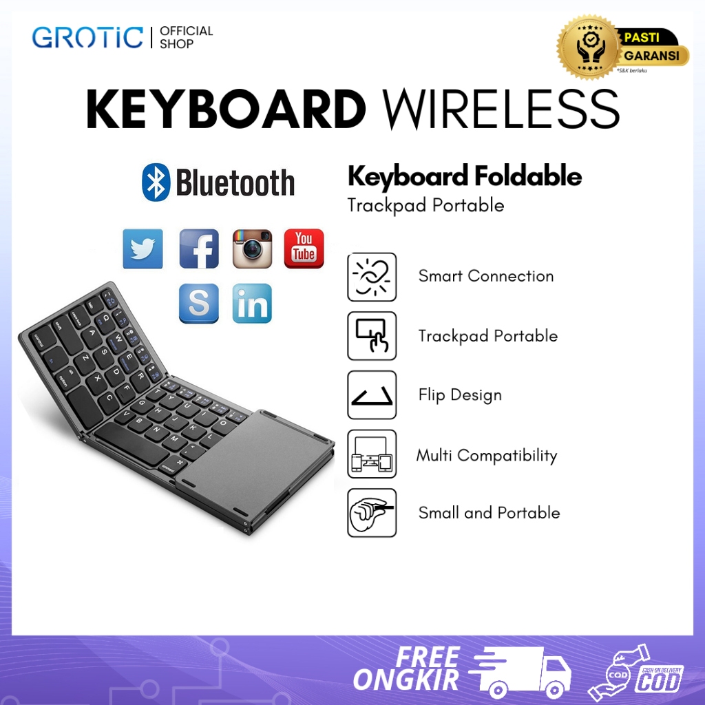 Jual GROTIC Keyboard Bluetooth Portable Three Folding Magnetic With ...