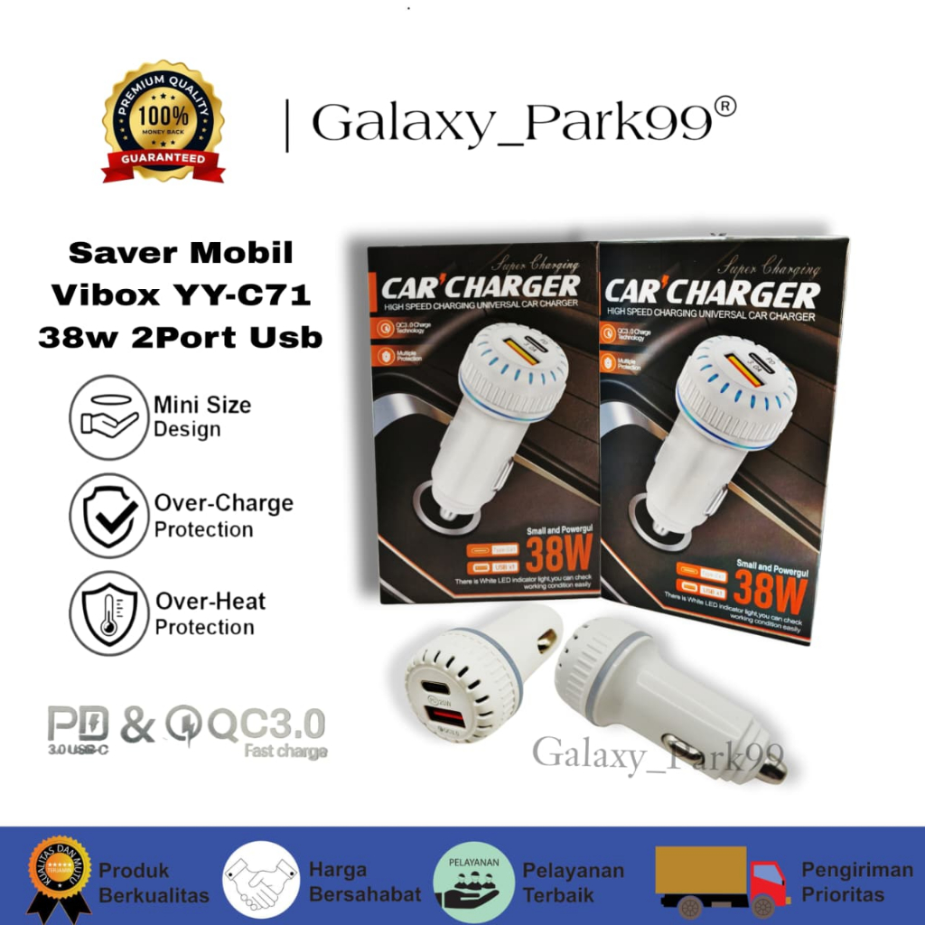 Jual Saver Mobil Vibox YY-C71 38w 2Port Usb A Dan Usb Type C | Car ...