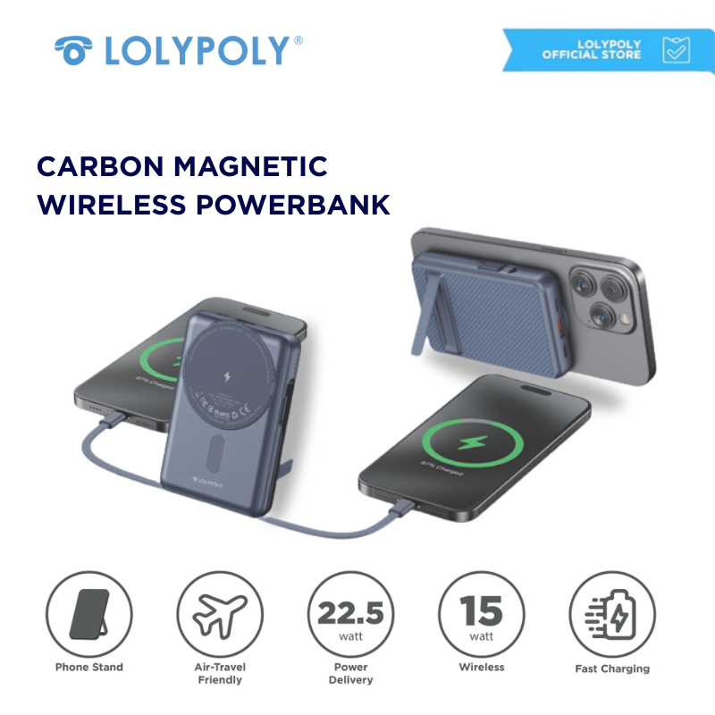 Jual LOLYPOLY Carbon Magnetic Wireless Powerbank 8000 MAH | Shopee ...