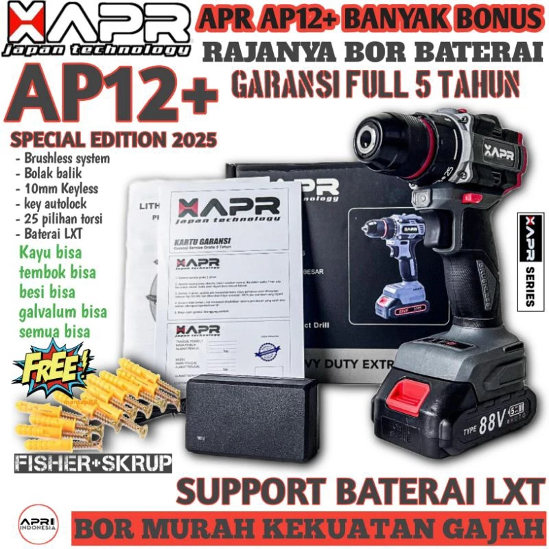 Jual APR RAJA BOR CORDLESS BRUSHLESS TYPE AP12+ 10mm keyless auto lock ...