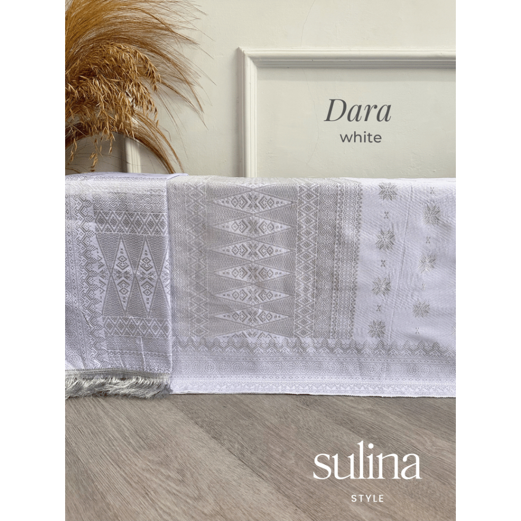 Jual Sulina Style - Kain Songket Mesin & Selendang Putih White Benang ...