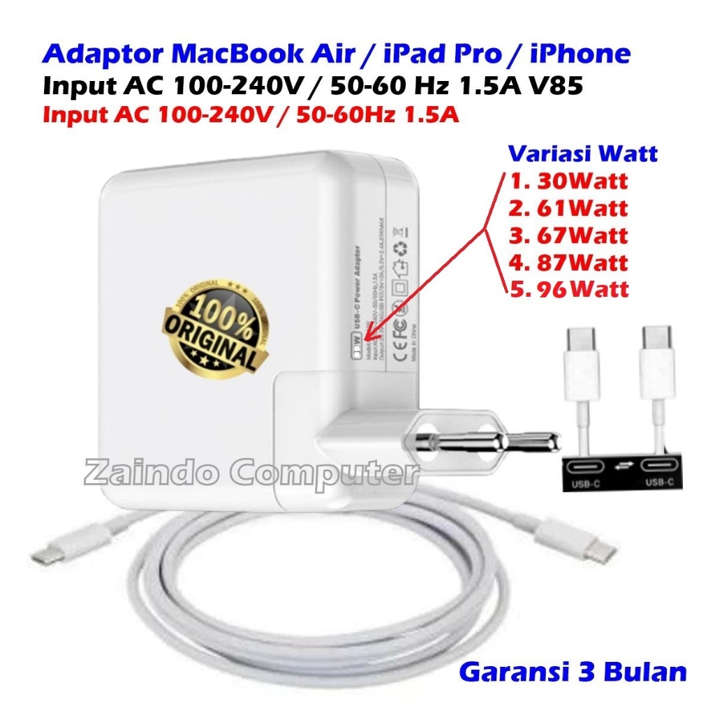 Jual ADAPTOR MACBOOK TYPE C 30W MACBOOK TYPE 61W MACBOOK TYPE 67W ...