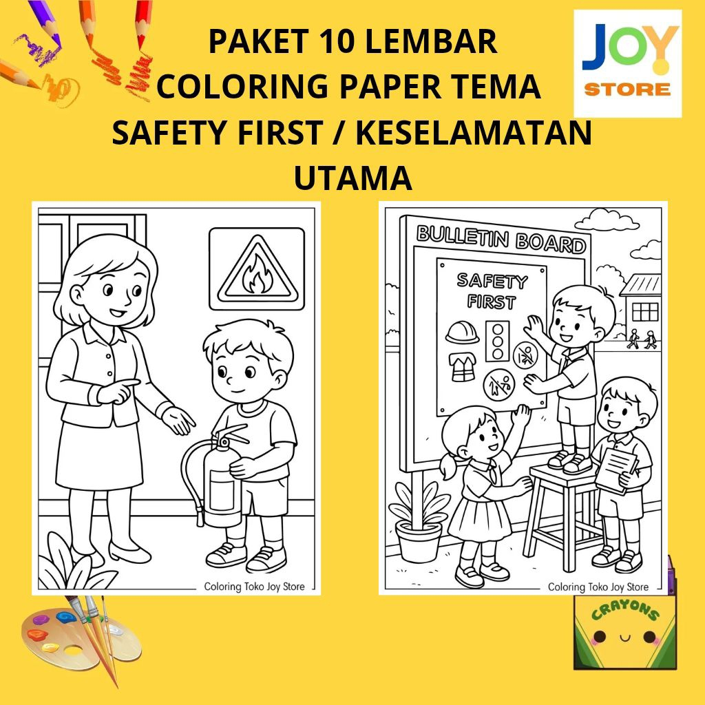 Jual PAKET 10 Lembar Kertas Gambar Mewarnai Tema Safety First ...