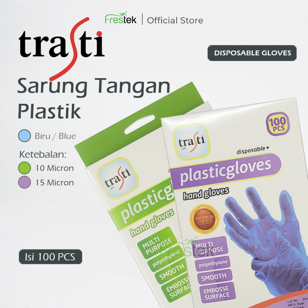 Jual Sarung Tangan Plastik Biru Trasti Aid Disposable 100 pcs Food ...