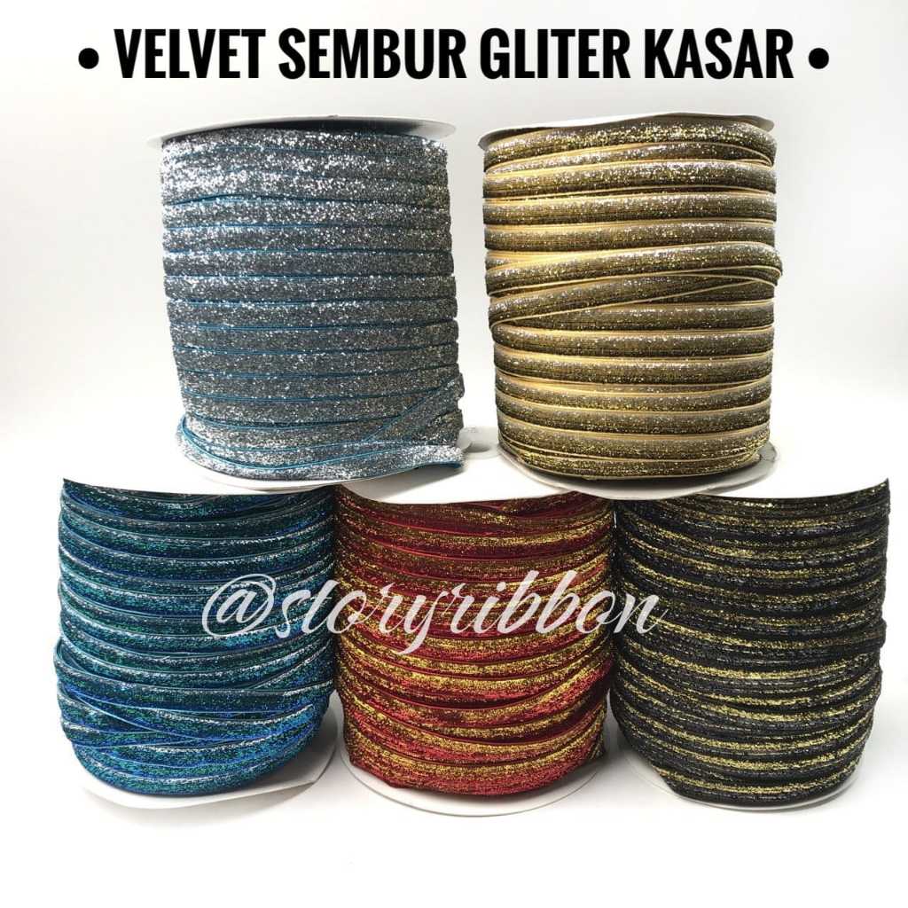 Jual 1 YARD | 3.8 CM | PITA VELVET GLITER KASAR SEMBUR / PITA BLUDUR ...