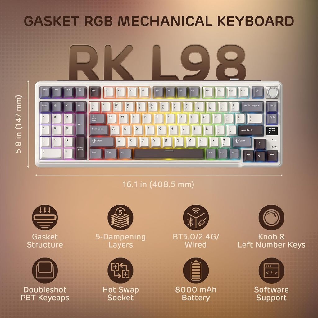 Jual Royal Kludge RK L98 Southpaw Wireless 3-Mode Knob 96% Full Size ...