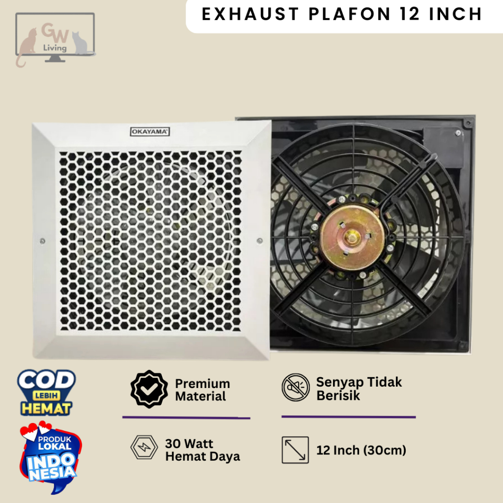 Jual Okayama Exhaust Fan Plafon Kipas Hexos 12 Inch 10 Inch Hemat Daya ...