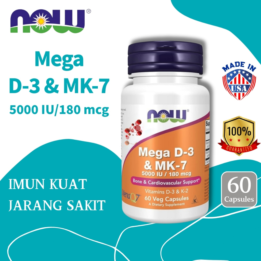 Jual Now Foods Mega D3 MK7 D-3 MK-7 5000 IU / 180 mcg Vitamin D3 K2 MK7 ...
