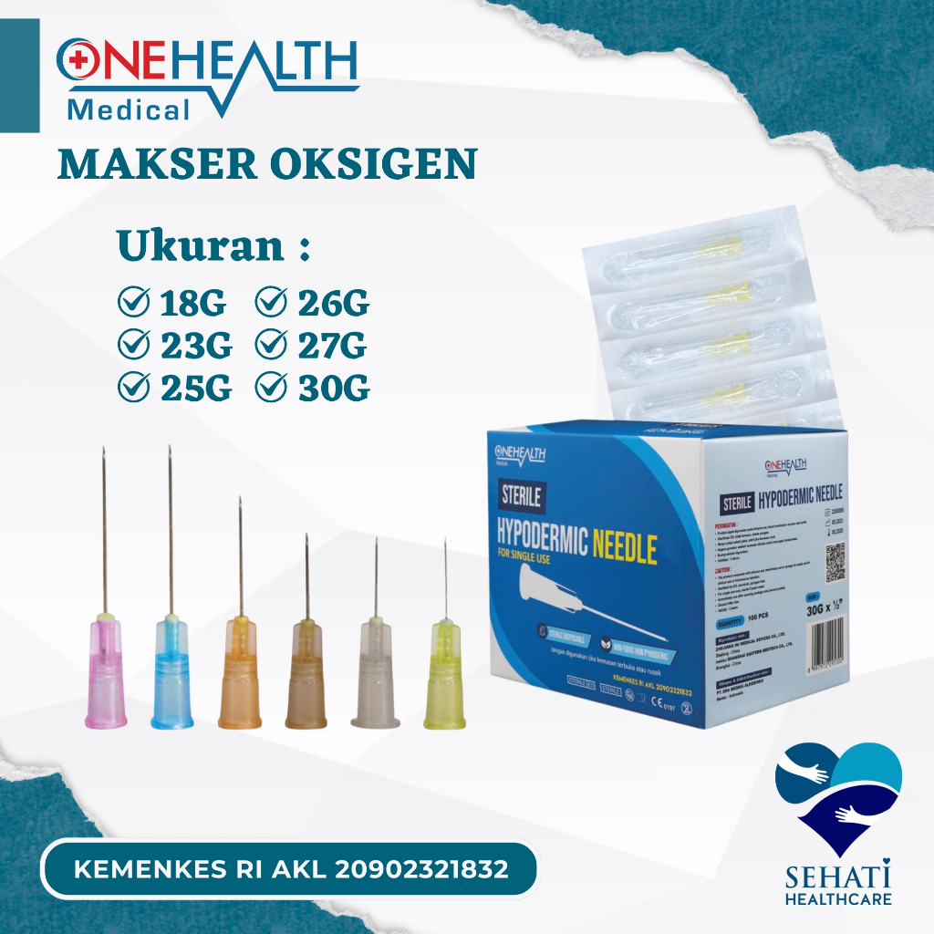 Jual OneHealth Hypodermic Needle 18G 23G 24G 25G 26G 27G 30G Disposable ...