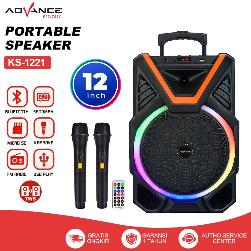 Jual Advance speaker bluetooth bass KS-1221 salon aktif bluetooth full bass speaker bluetooth ...