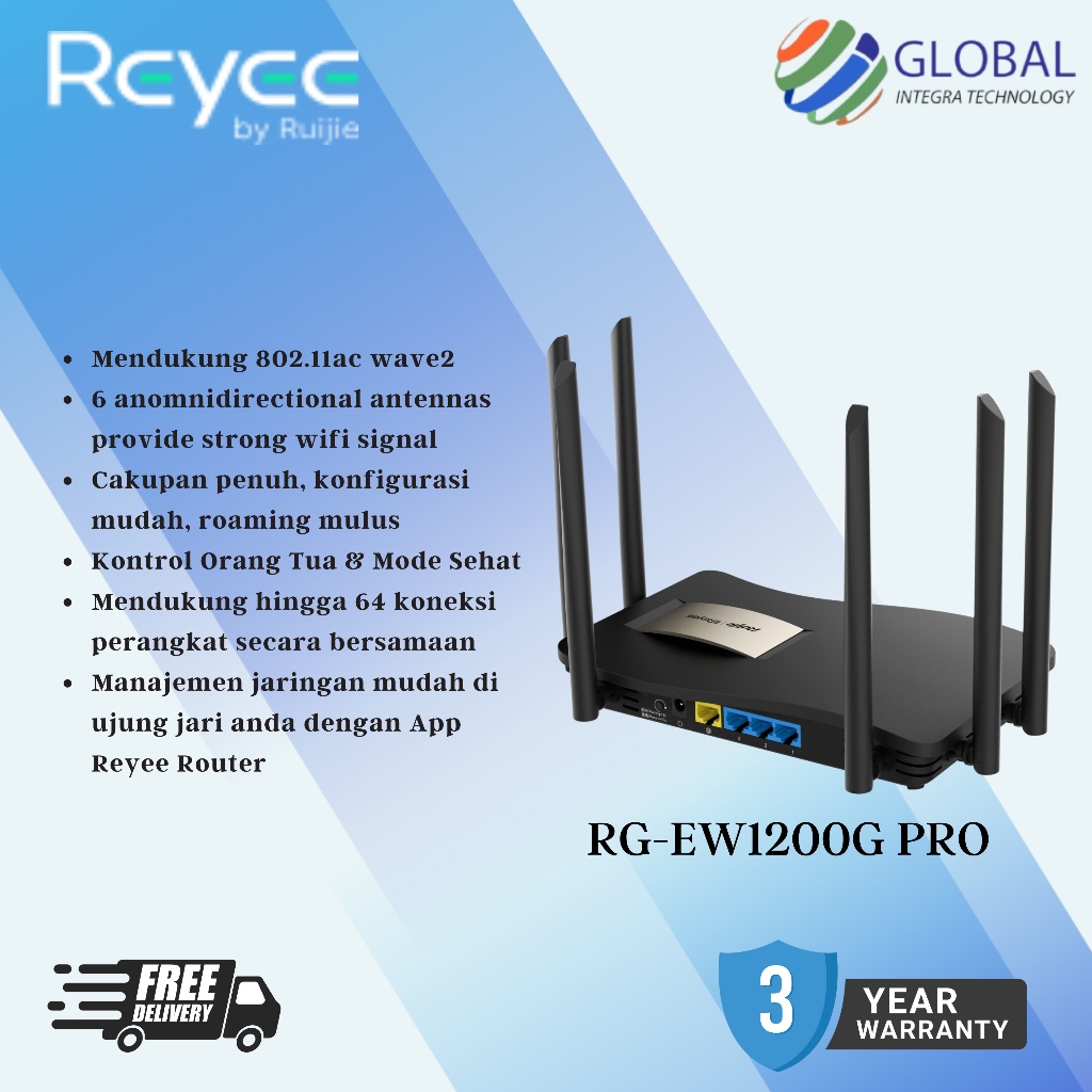Jual RG-EW1200G PRO l RUIJIE WIFI 5 ROUTER GIGABIT 1300M Dual-band ...
