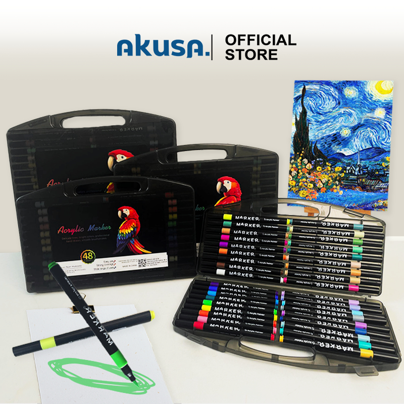 Jual AKUSA Marker Acrylic Brush 36/48/60/80 Warna Spidol Akrilik DIY ...