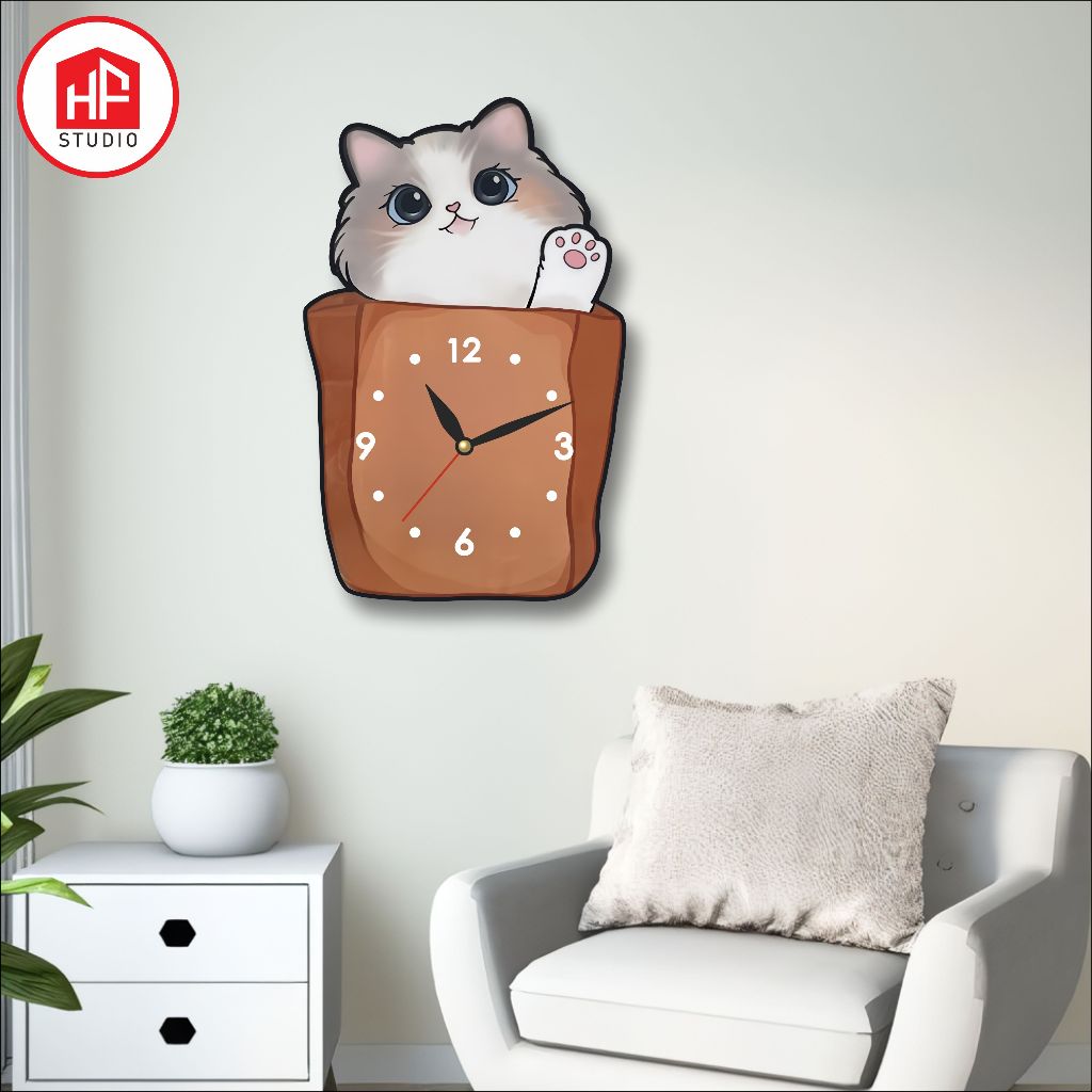 Jual HF STUDIO | NEW47 Jam Dinding Karakter Kucing Aesthetic MDF ...