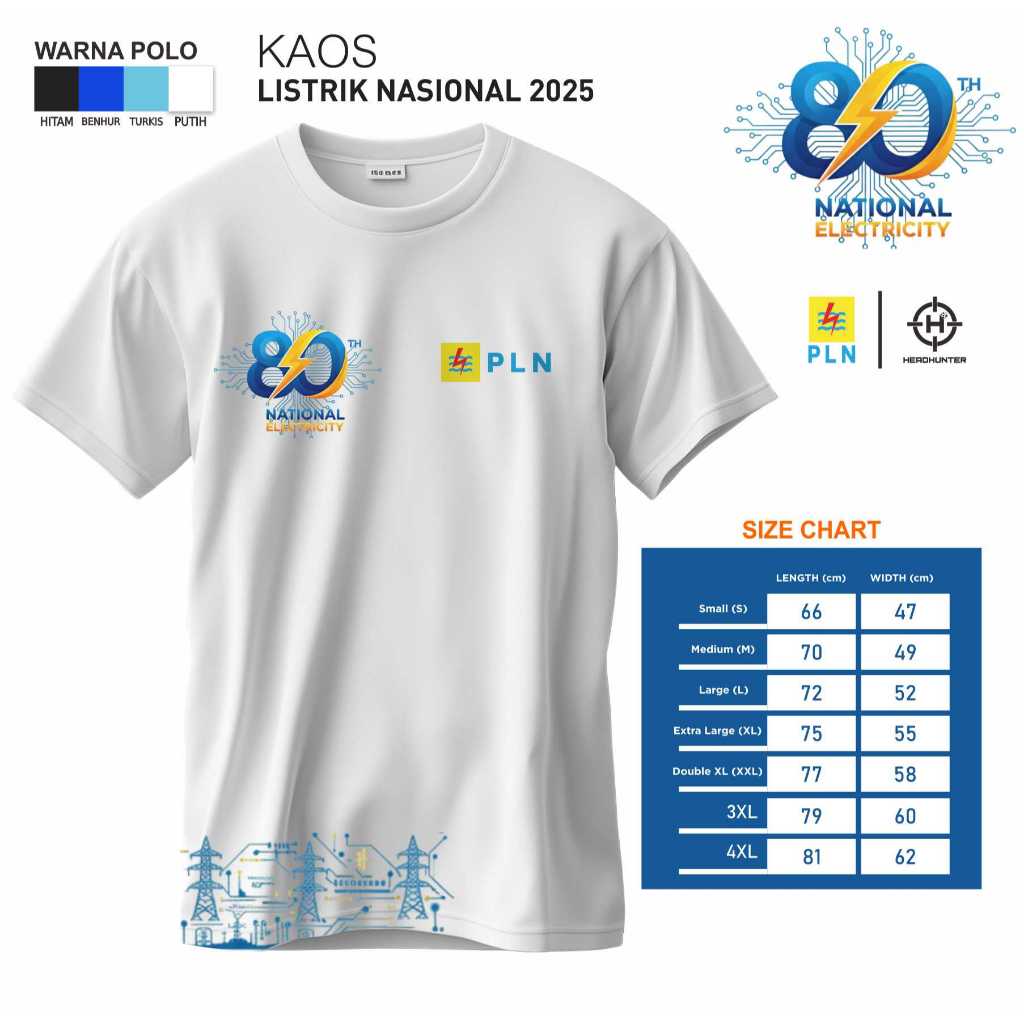 Jual KAOS LISTRIK NASIONAL PLN Ke 80 HUT PLN 2025 Ke 80 79 Ke 78 KAOS ...