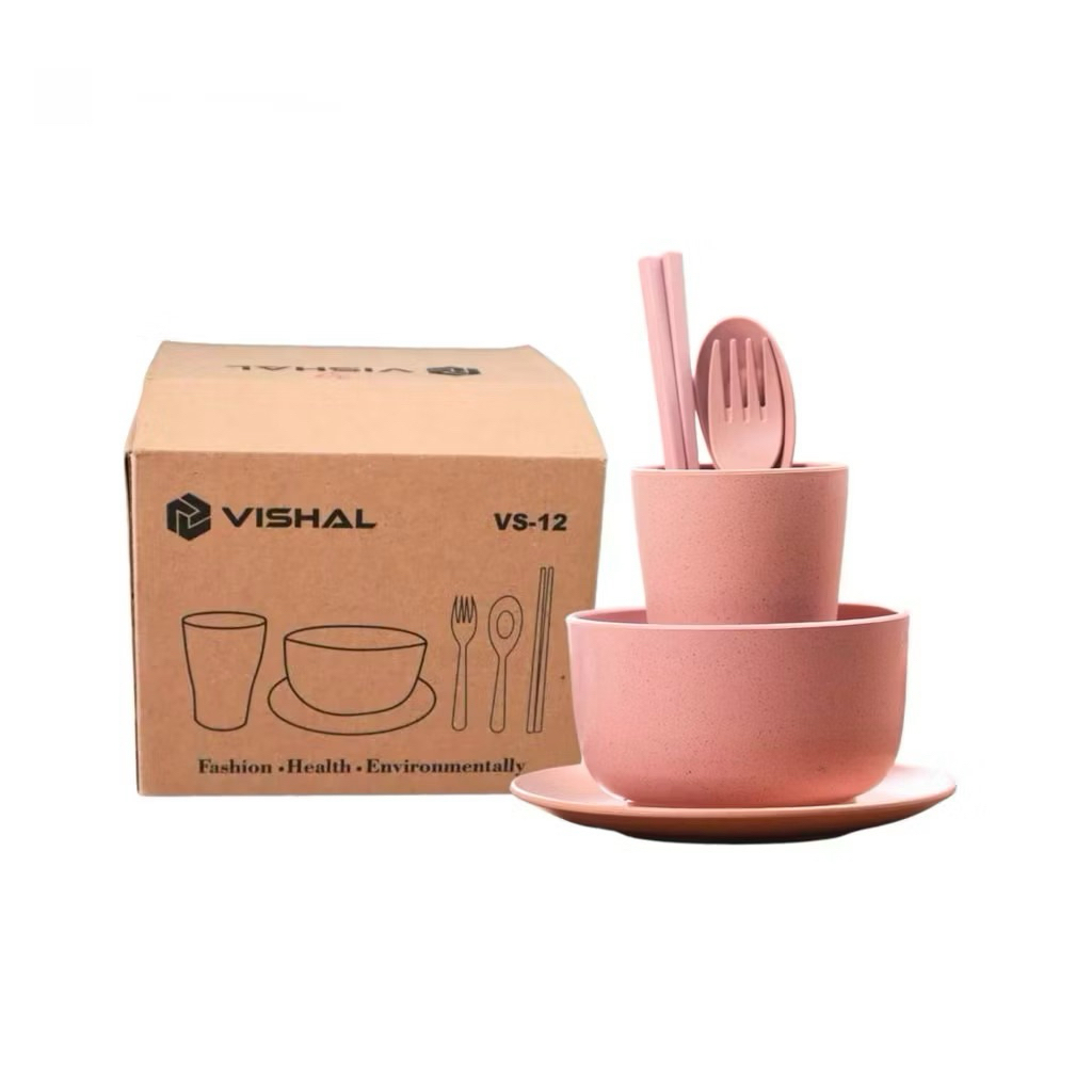 Jual Vishal Gandum 6 Pcs Peralatan Makan Set Mangkuk / Piring / Sendok ...