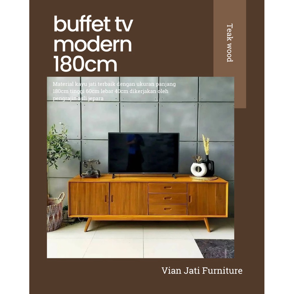 Jual Buffet tv modern 180cm kayu jati / buffet tv modern ukuran 180cm ...
