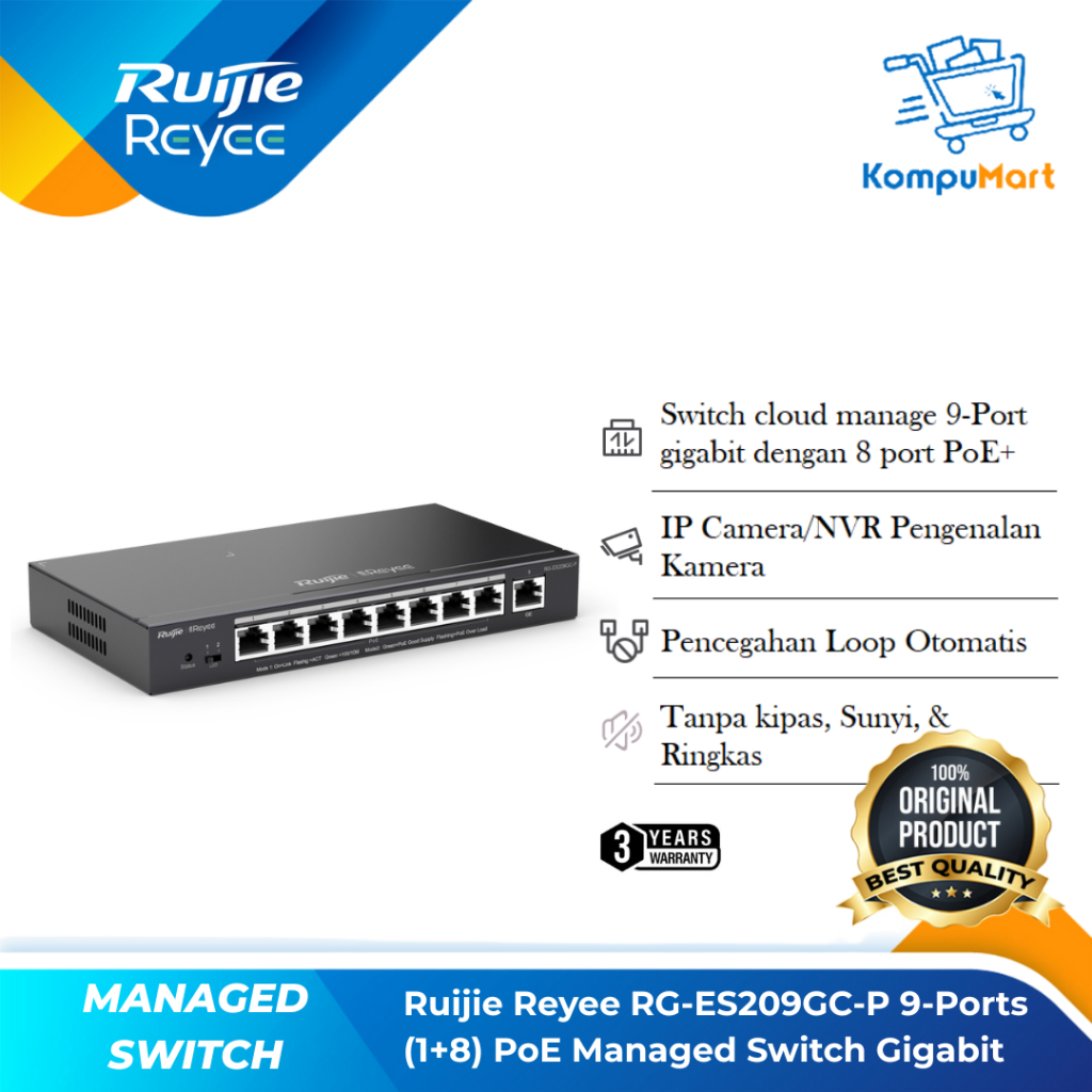 Jual Ruijie Reyee RG-ES209GC-P 9-Ports (1+8) PoE Managed Switch Gigabit ...