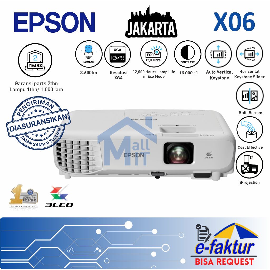 Jual MALLIT EPSON Proyektor EPSON EB-X06 EBX06 EB X06 XGA 3LCD 3600 ...