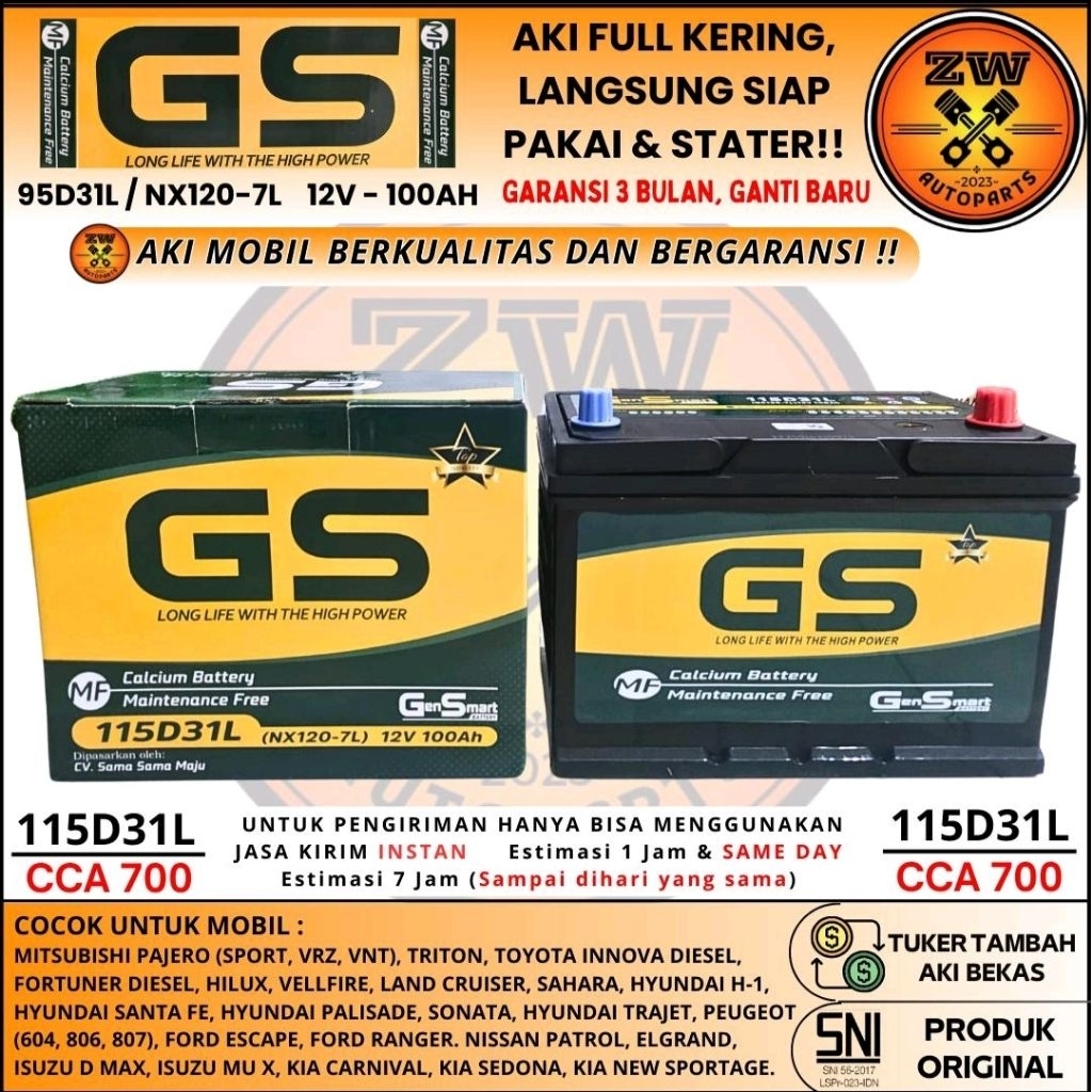 Jual AKI MOBIL TOYOTA LAND CRUISER, LEXUS 115D31L / 95D31L GS MF 12V ...