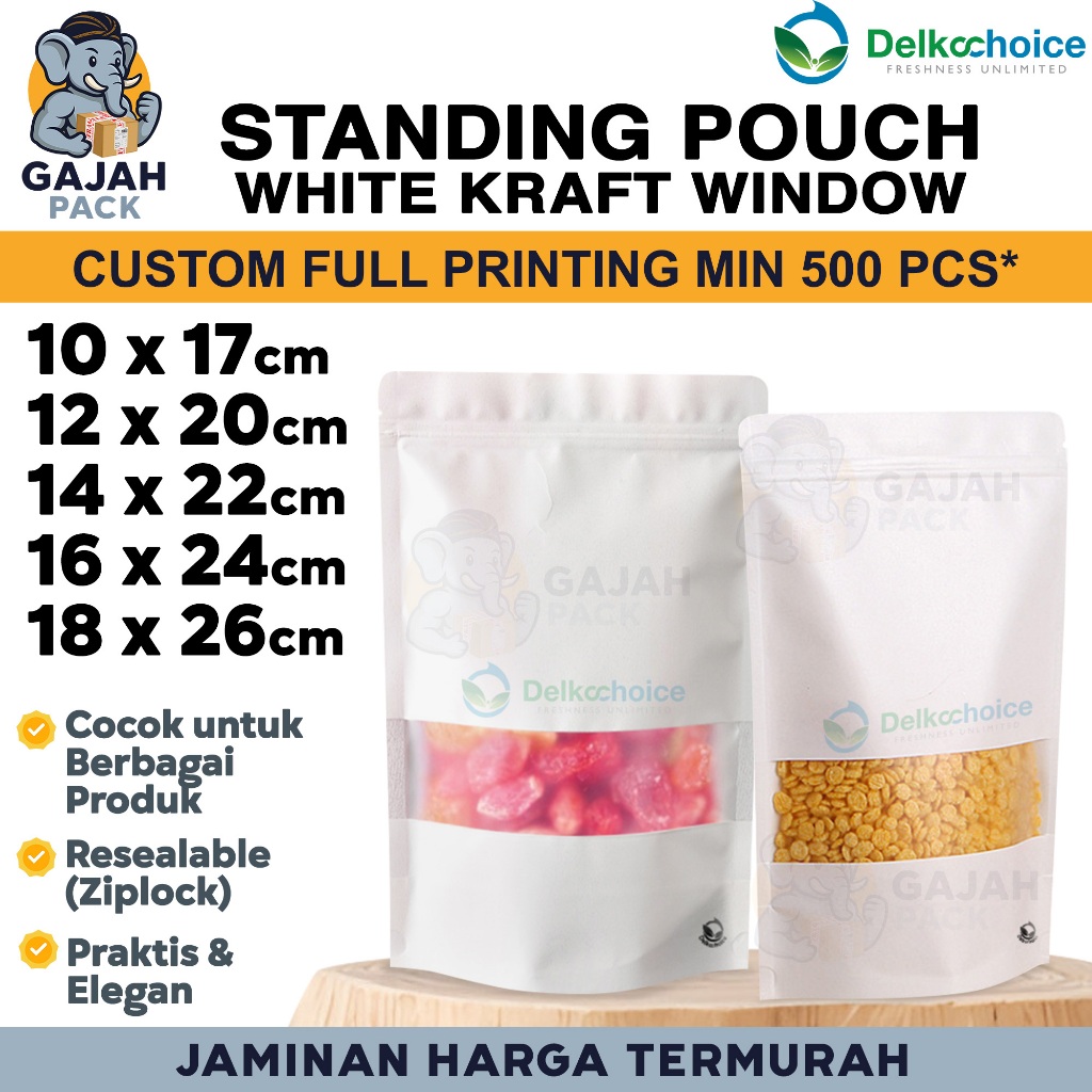 Jual Standing Pouch WHITE KRAFT PAPER WINDOW ZIPLOCK Putih Kertas ...