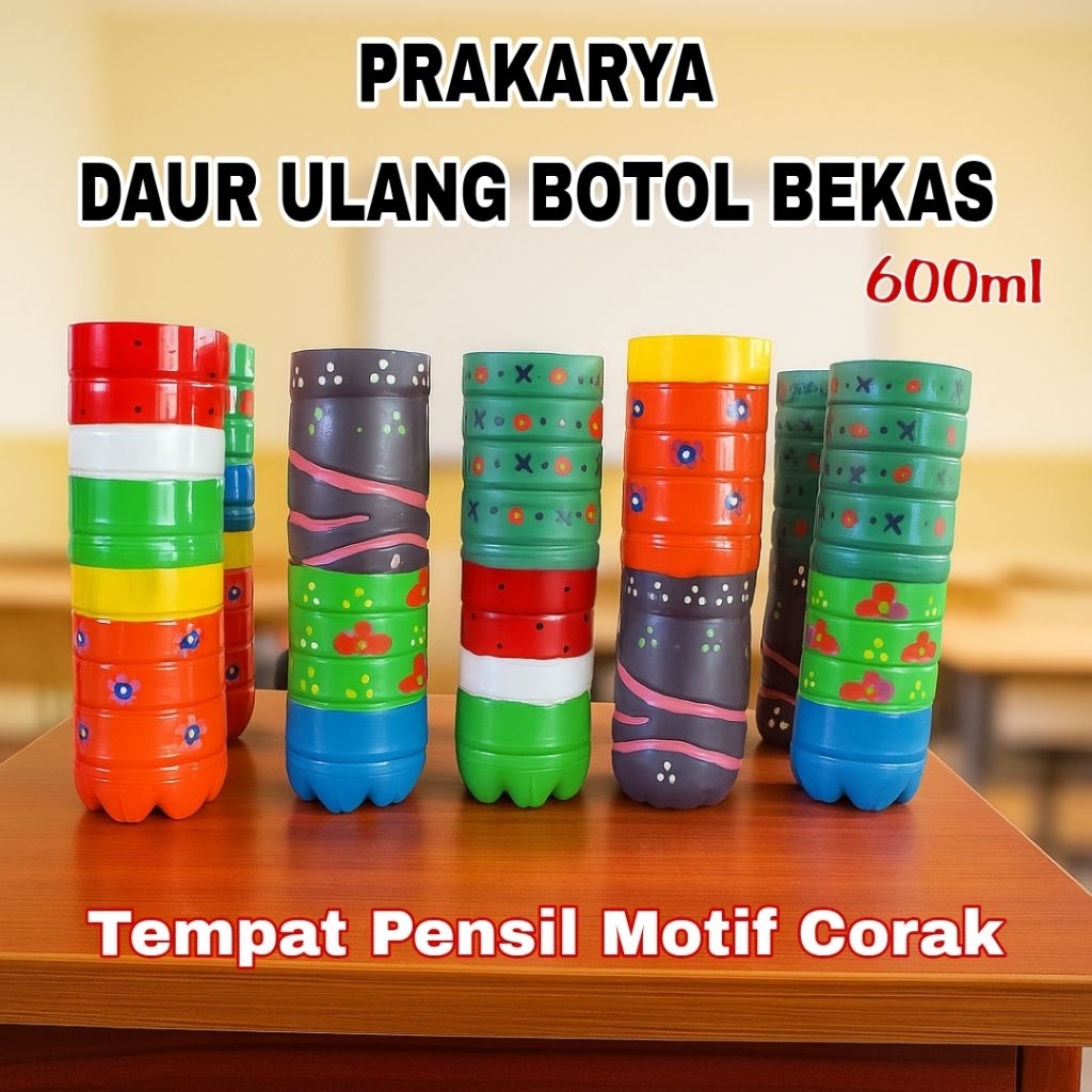 Jual Prakarya Kerajinan Daur Ulang Botol bekas 600 ml Motif Corak ...