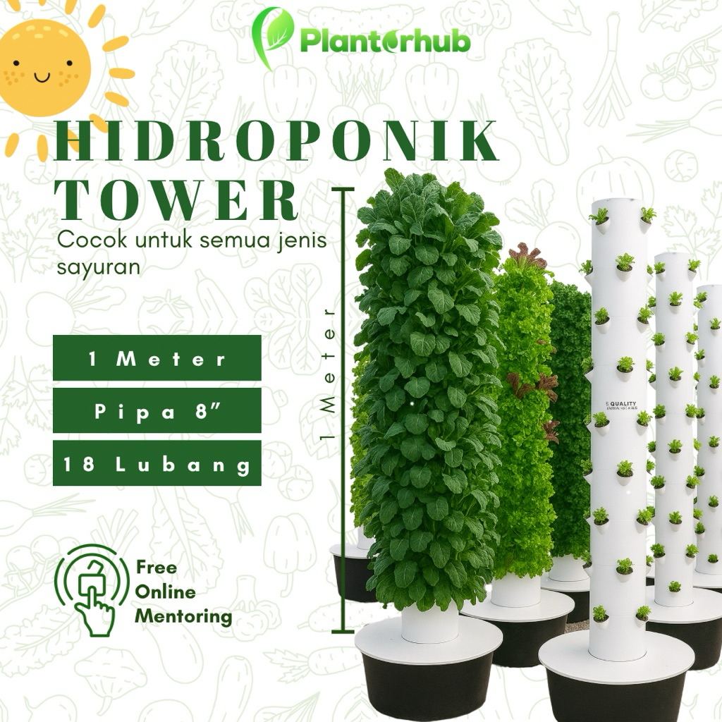 Jual Planterhub - Paket Hidroponik Tower Pipa 8inch 1 Meter Siap Pakai | Shopee Indonesia