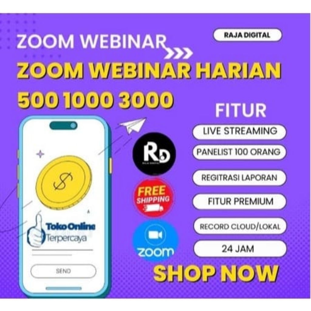 Jual Zoom Webinar 500 1000 3000 Peserta Unlimited Time Akses Akun ...