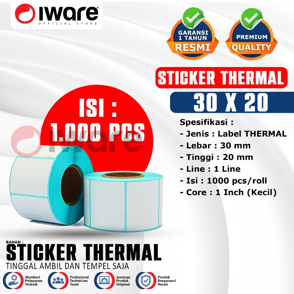 Jual Iware Sticker Barcode Kertas Label Thermal 30X20MM ISI 1.000PCS ...