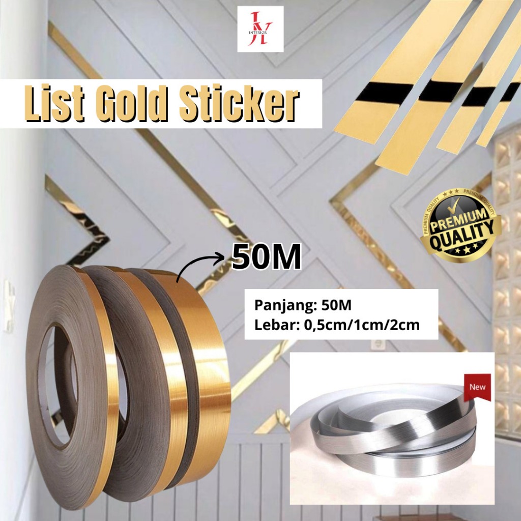 Jual [50 METER] LIST GOLD STIKER PANJANG 50 METER UKURAN TERLENGKAP ...