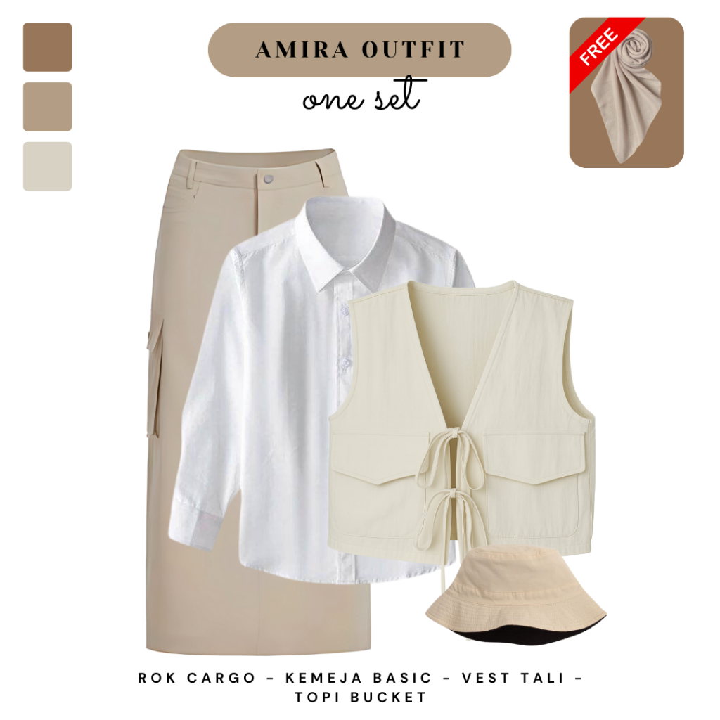 Jual One Set OOTD Jumanji Outfit (Kemeja Putih, Vest Tali Pocket, Rok ...