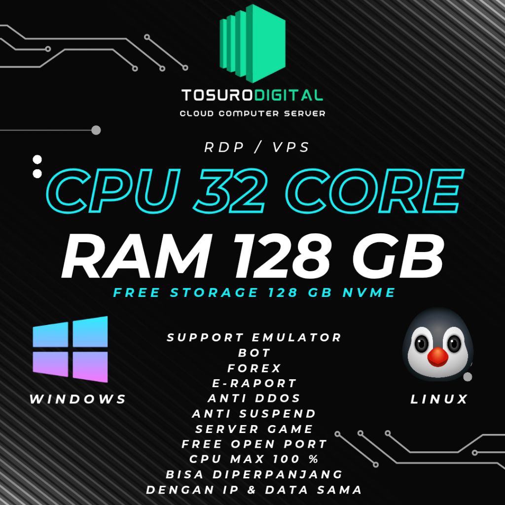 Jual RDP VPS 32 CORE 128 GB CPU 100% ANTI SUSPEND BISA DIPERPANJANG ...