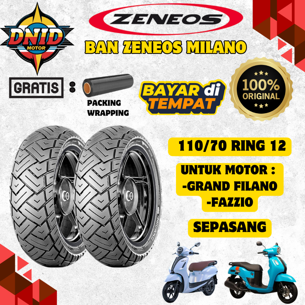 Jual BAN SEPASANG BAN ZENEOS MILANO TUBELESS ( 110/70-12 ) BAN LUAR ...