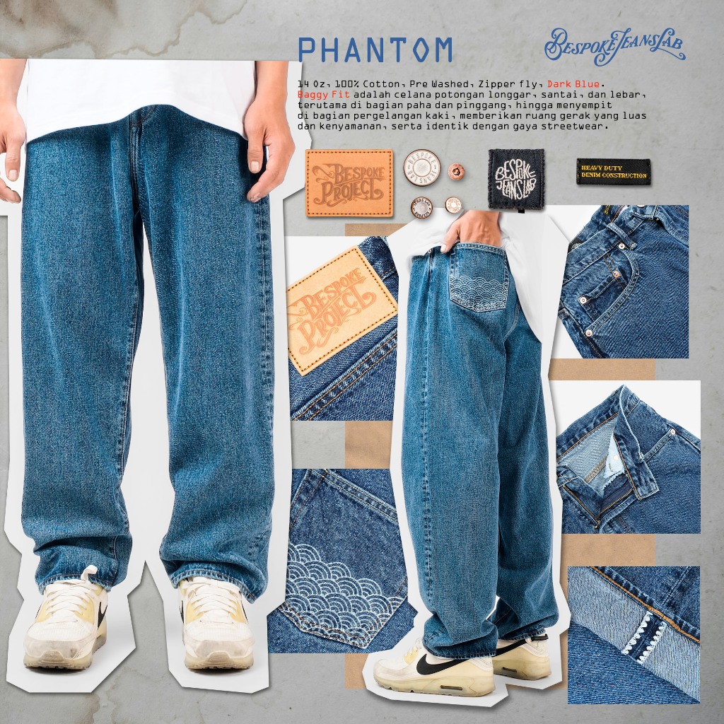 Jual Bespoke Project - Celana Phantom Baggy Jeans Dark Blue | Shopee ...