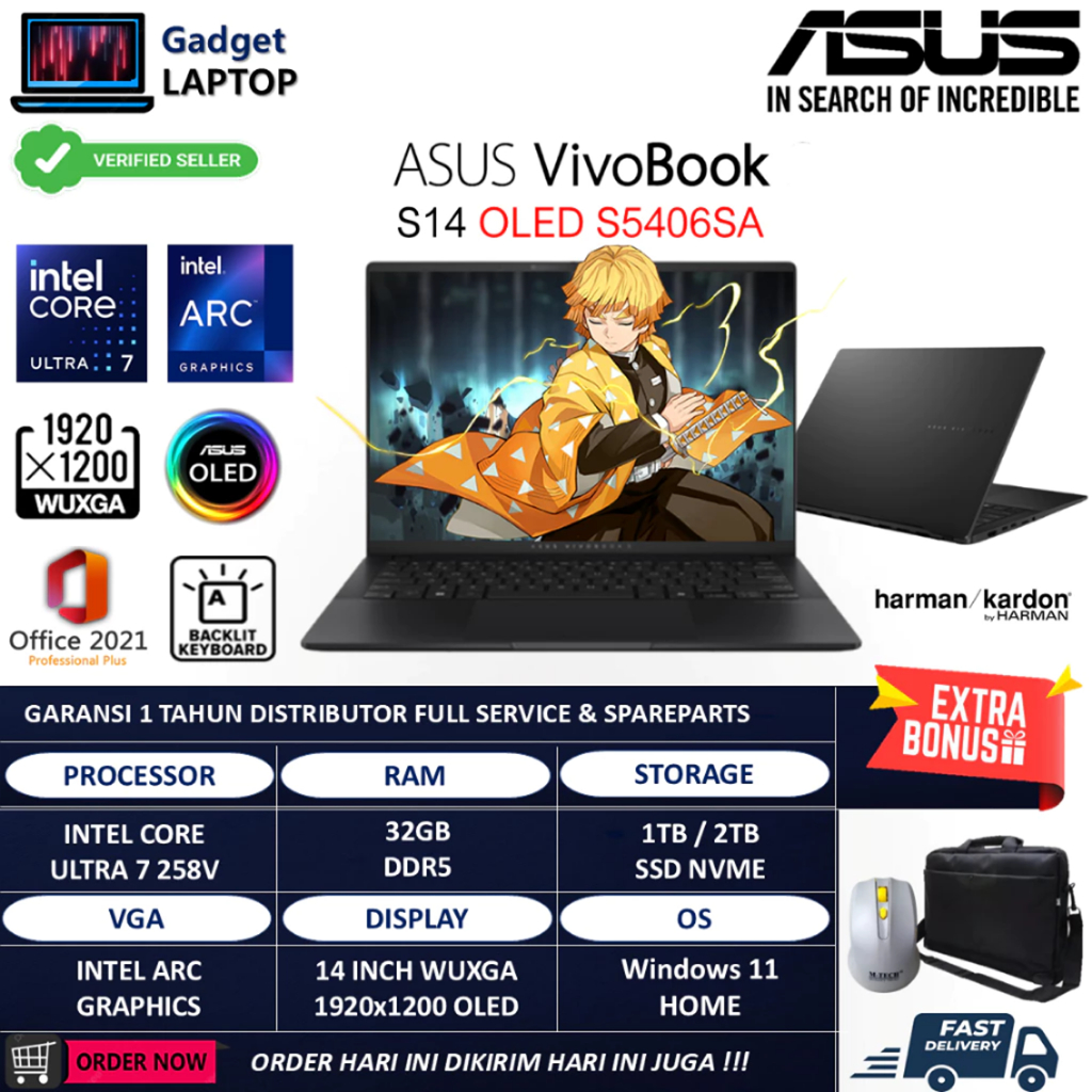 Jual Laptop Asus Vivobook S14 S5406SA OLED Intel Core Ultra 7 258V 32GB ...