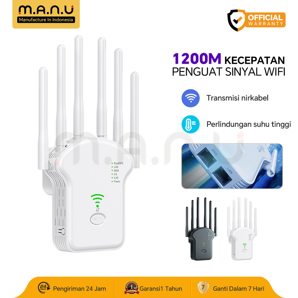 Jual MANU 1200M Wifi Repeater 6 Antena Wireless Wifi Range Extender ...